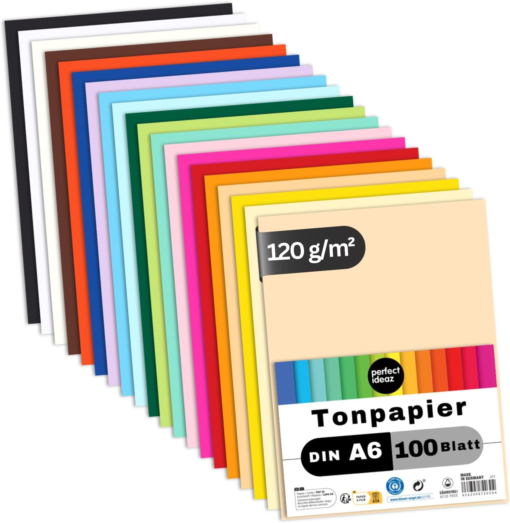 perfect ideaz - 100 Blatt Tonpapier DIN-A4, 10 Farben, 130 g/m², Made ...
