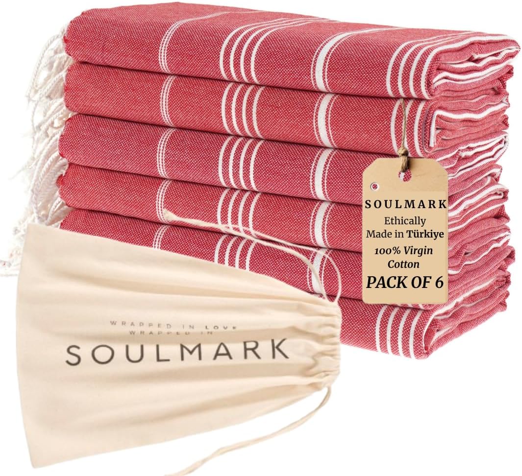 Amazon.com: SOULMARK 100% Cotton Turkish Beach Towel with Bag - 38"x71" - 6 Pack - Made in Green ...