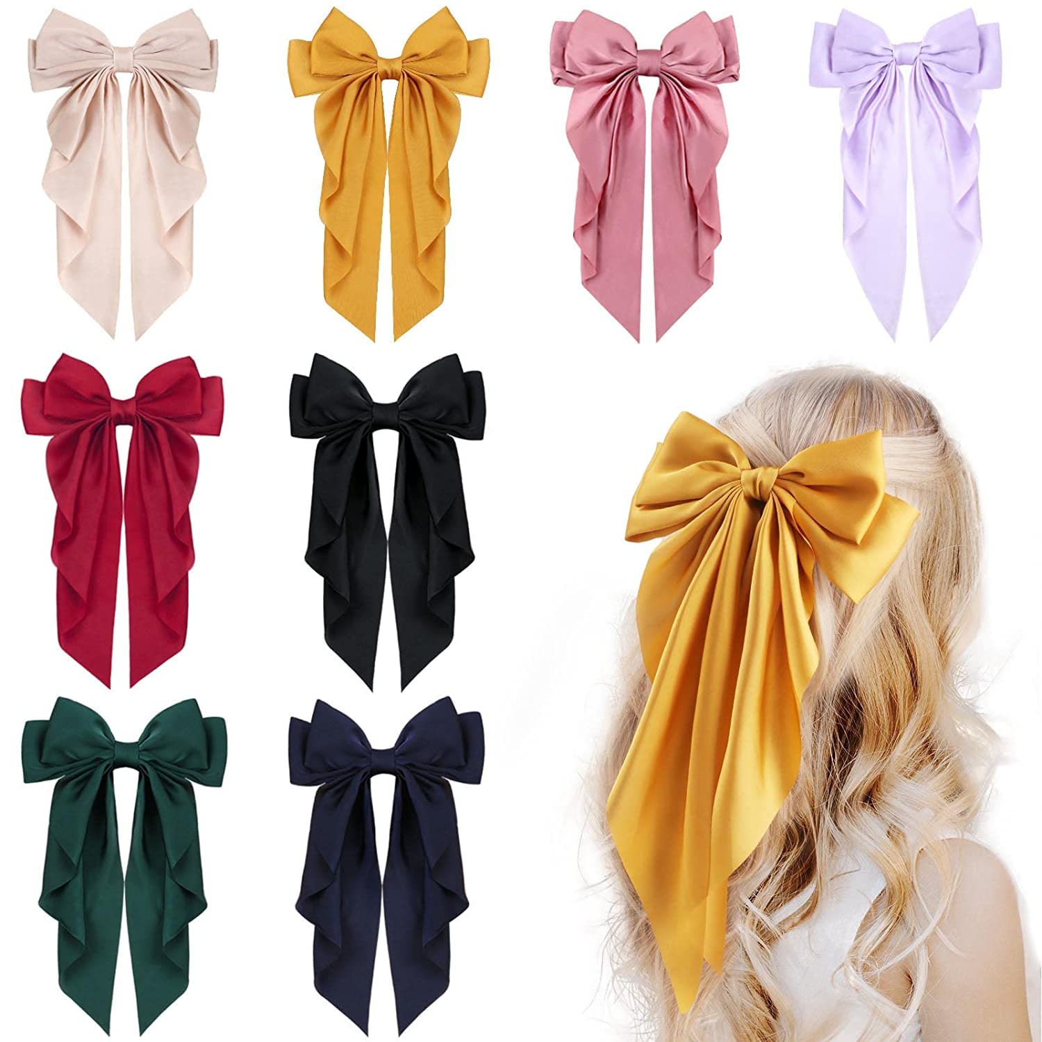 ZEPOLI Big Satin Layered Hair Bows for Women Girls 11 Inch Barrette ...