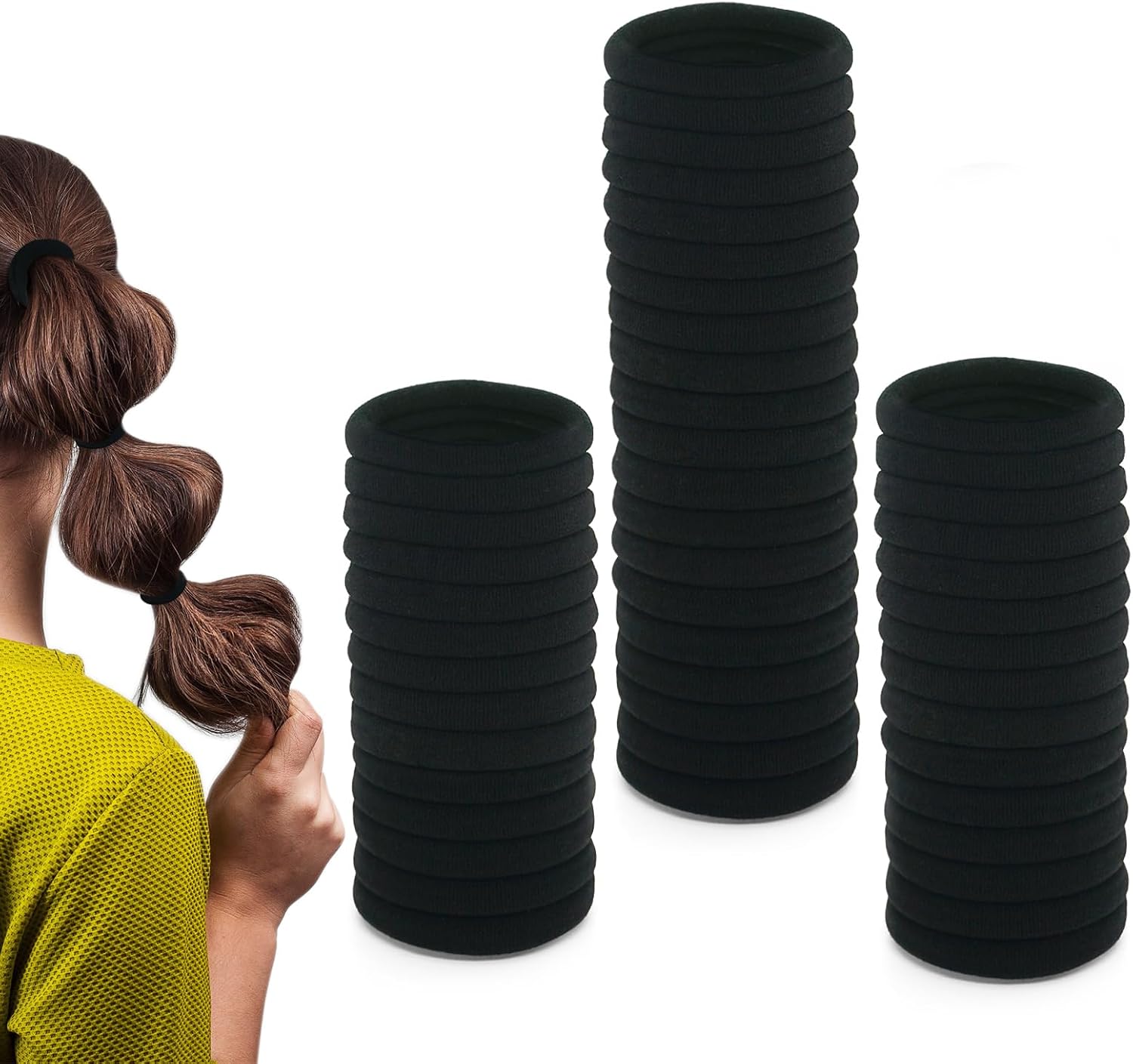 50 Pcs Hair Bobbles for Women, Black Hair Ties No Damage Soft Seamless ...
