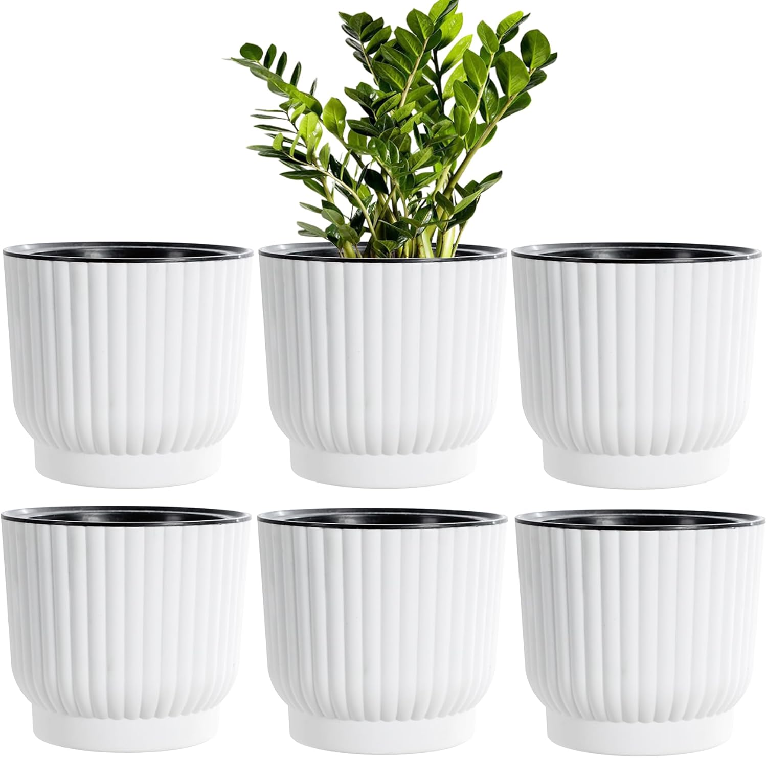 MissFox Flower Pot 15cm Self Watering Pot, Set of 6 Pcs, Plastic Flower ...