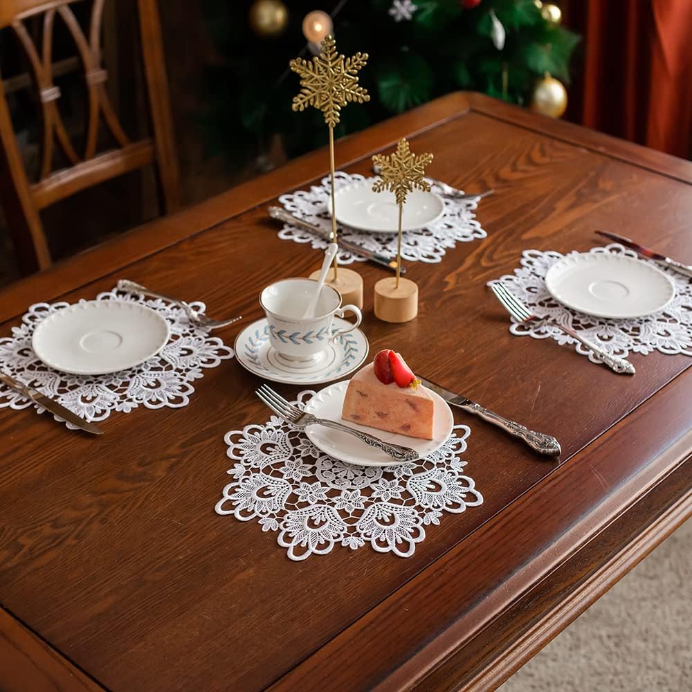 Amazon.com: ARTABLE Lace Doily Placemats Round Lace Place Doilies ...