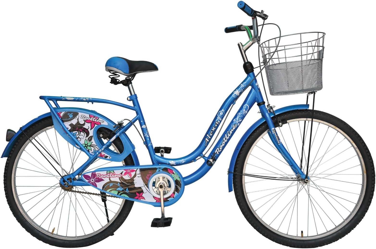 ROOTLINE Alexa Dark Blue Bicycle For Girls/Women With Front Basket And ...