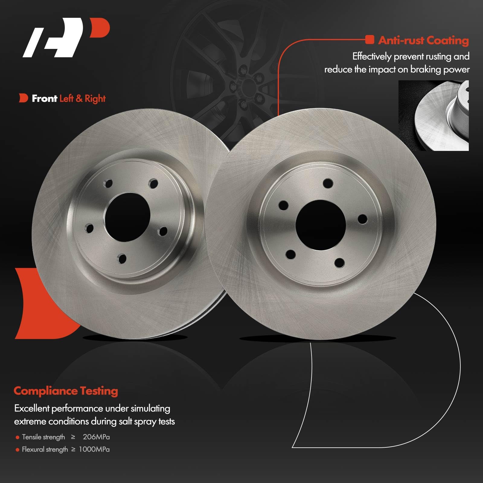 A-Premium 12.60 inch (320mm) Front Vented Disc Brake Rotors Compatible ...