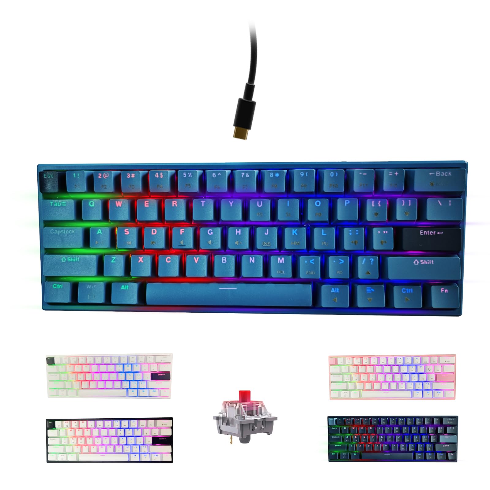 Amazon.com: ONE-UP Portable 60% Mechanical Gaming Keyboard, LED Backlit ...