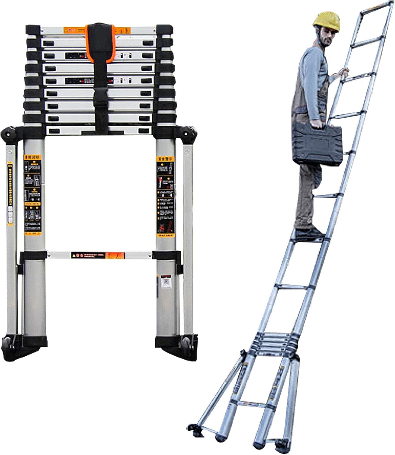 Telescoping Ladder for Home Aluminum Extension Folding Ladder RV Attic ...