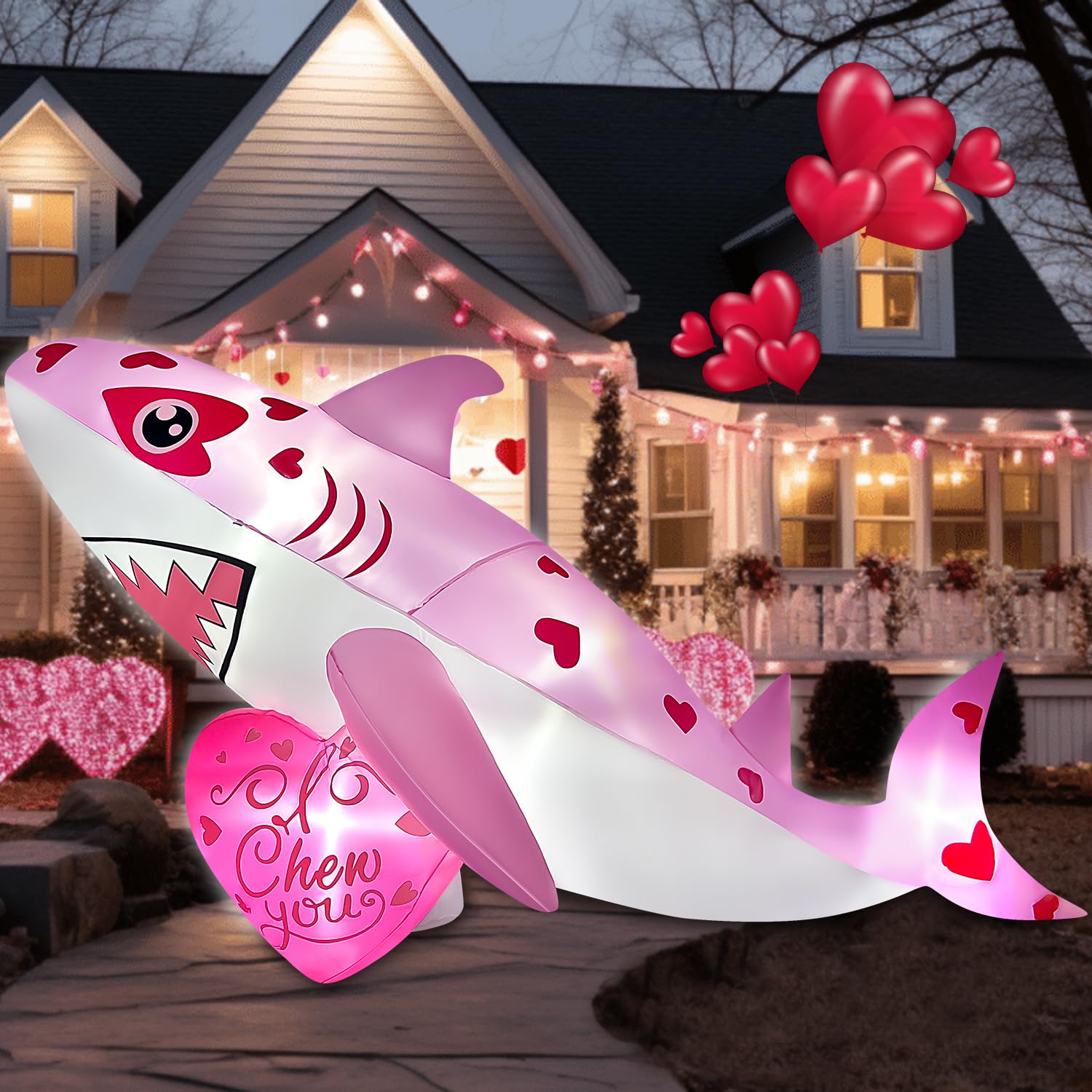 Amazon.com: 9FT Long Giant Inflatables Pink Shark with I Chew You Heart ...
