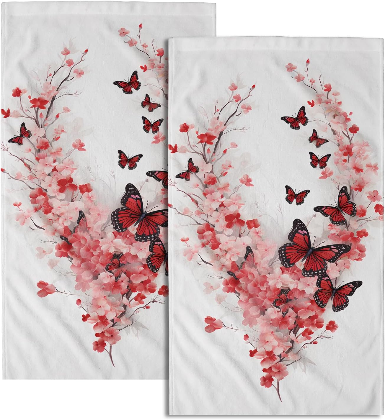 Amazon.com: Giwawa Red Floral Butterfly Hand Towel - Butterflies ...