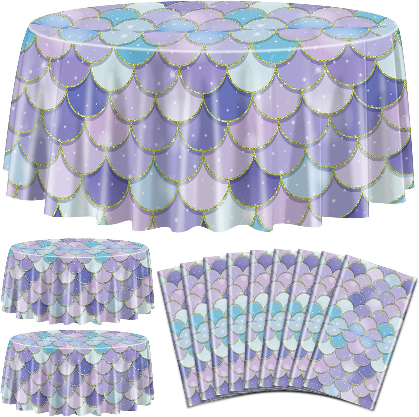 Amazon.com: XJLANTTE 9 Pcs Mermaid Tablecloths, Round Ocean Sea Fish ...
