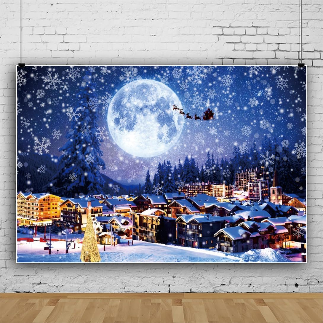 Amazon.com : 8x6ft Christmas Village Backdrop Winter Snow Night Sky ...