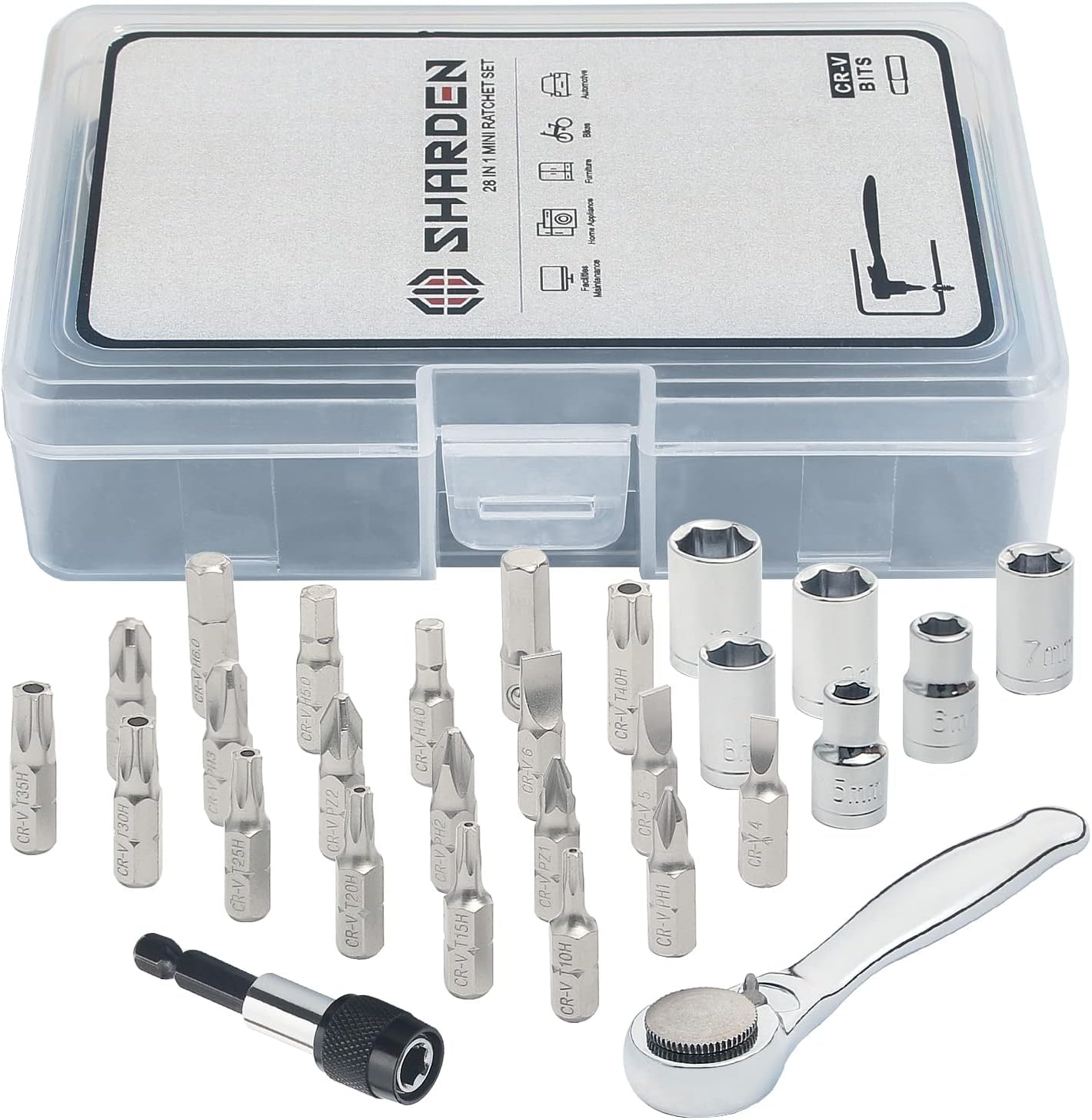Amazon.com: SHARDEN 1/4 Mini Ratchet Set 28pcs Right Angle Screwdriver ...