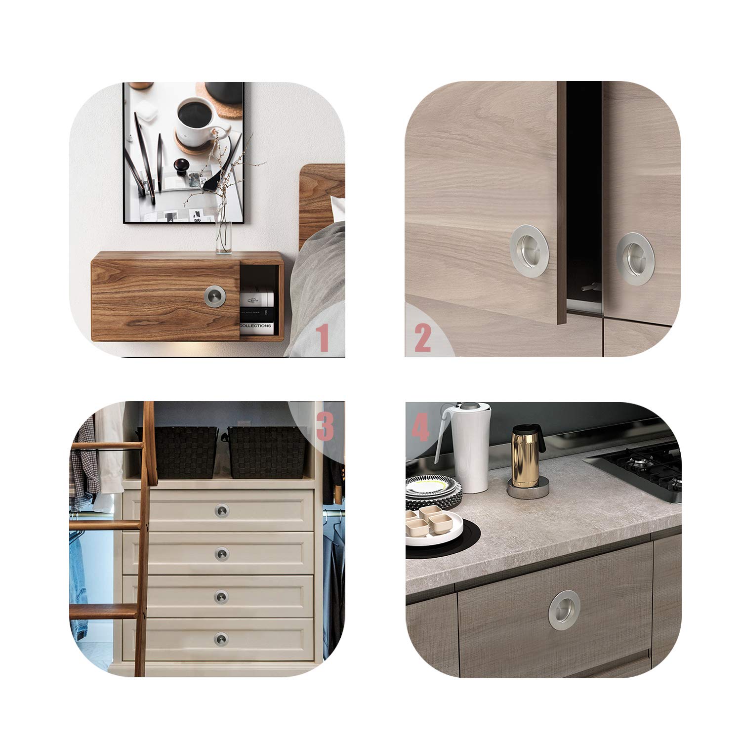 2 Pack Round Circular Flush Recessed Handles Brushed Stainless Steel ...