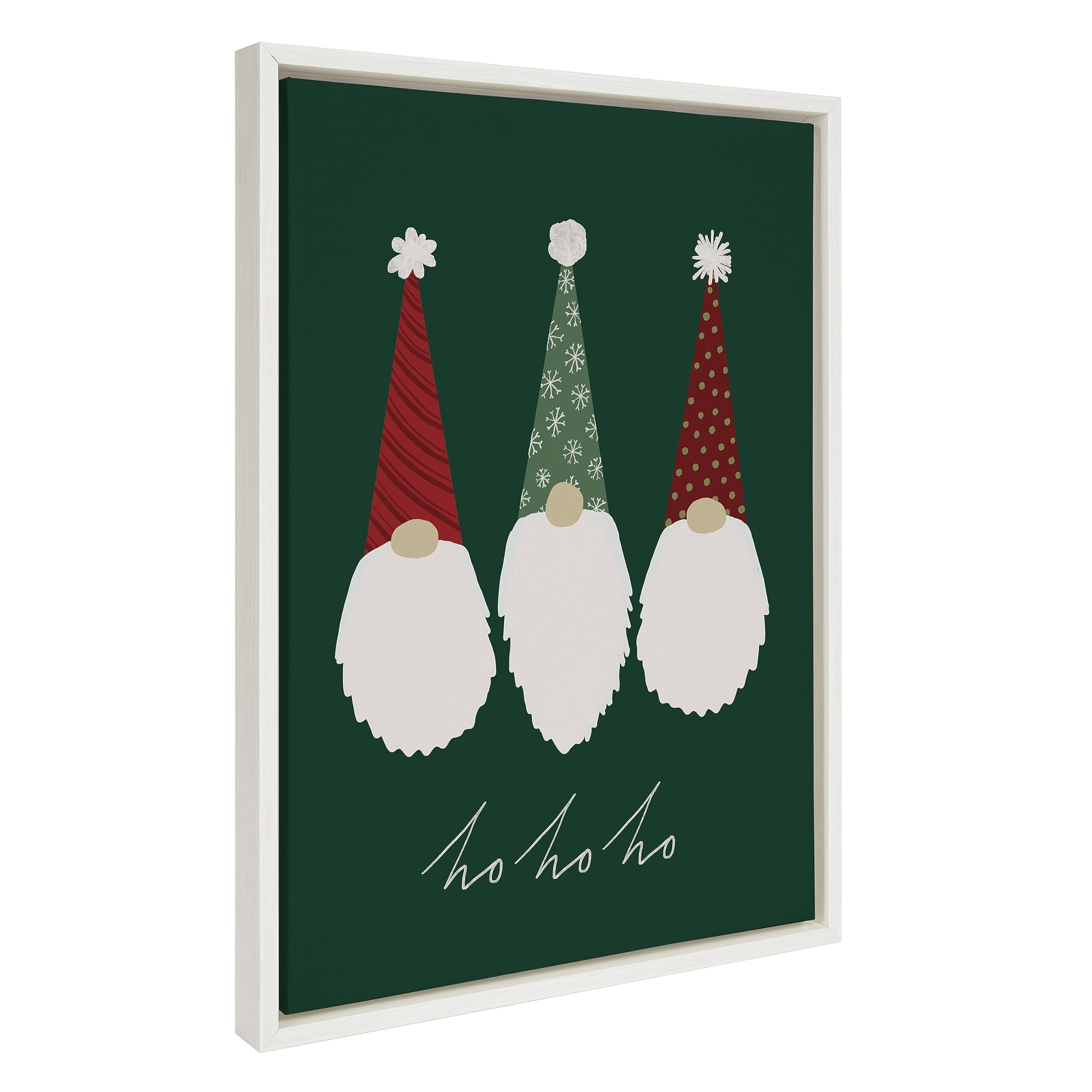 Amazon.com: Kate and Laurel Sylvie Ho Ho Ho Gnomes Green Framed Canvas ...