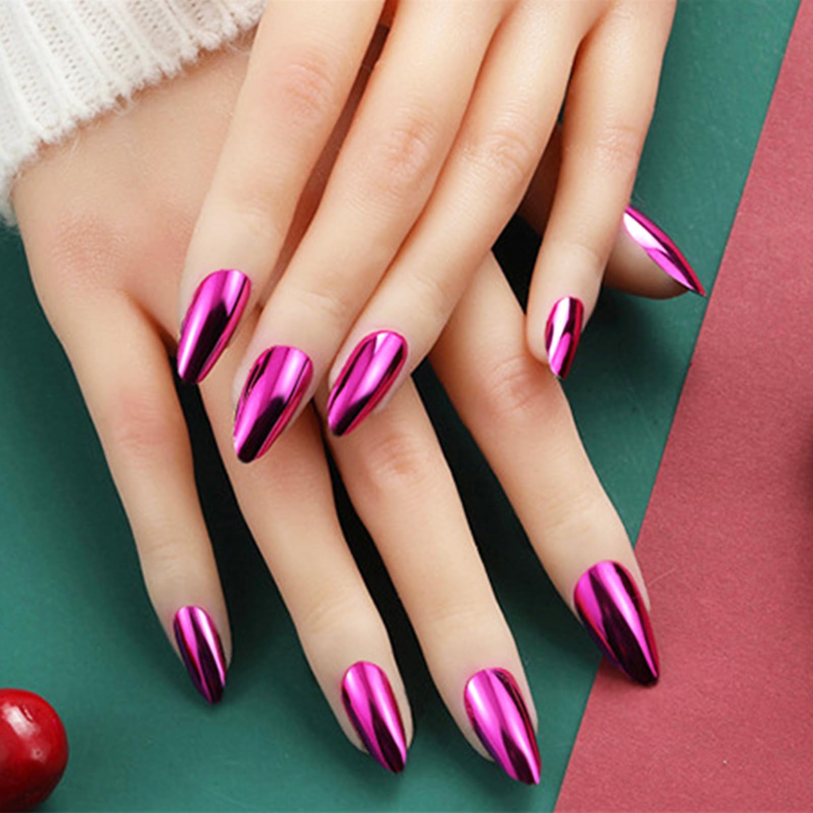 Amazon.com: Red Chrome Metal Press on Nails with Chrome Design Shine ...