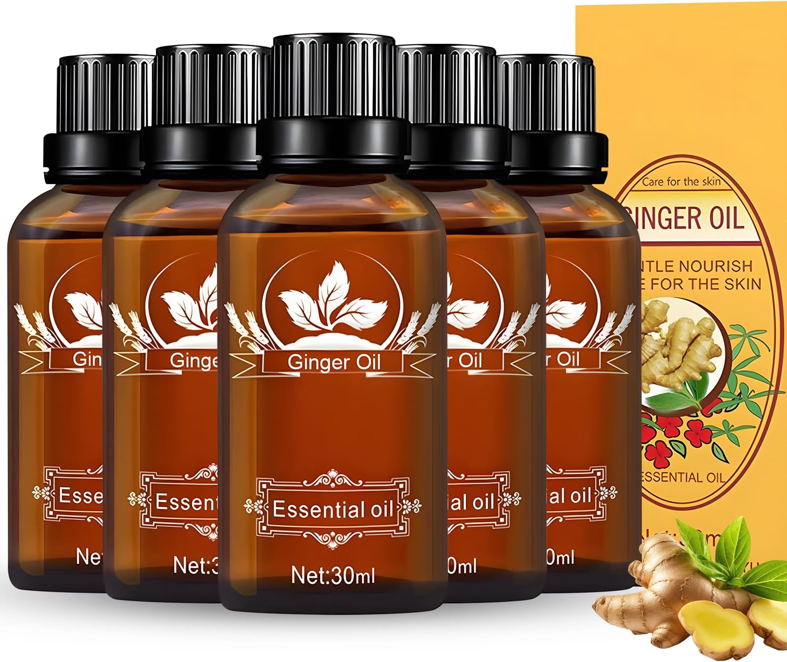 Amazon.com: 5 Pack Ginger Oil for Lymphatic Drainage, Ginger Massage ...