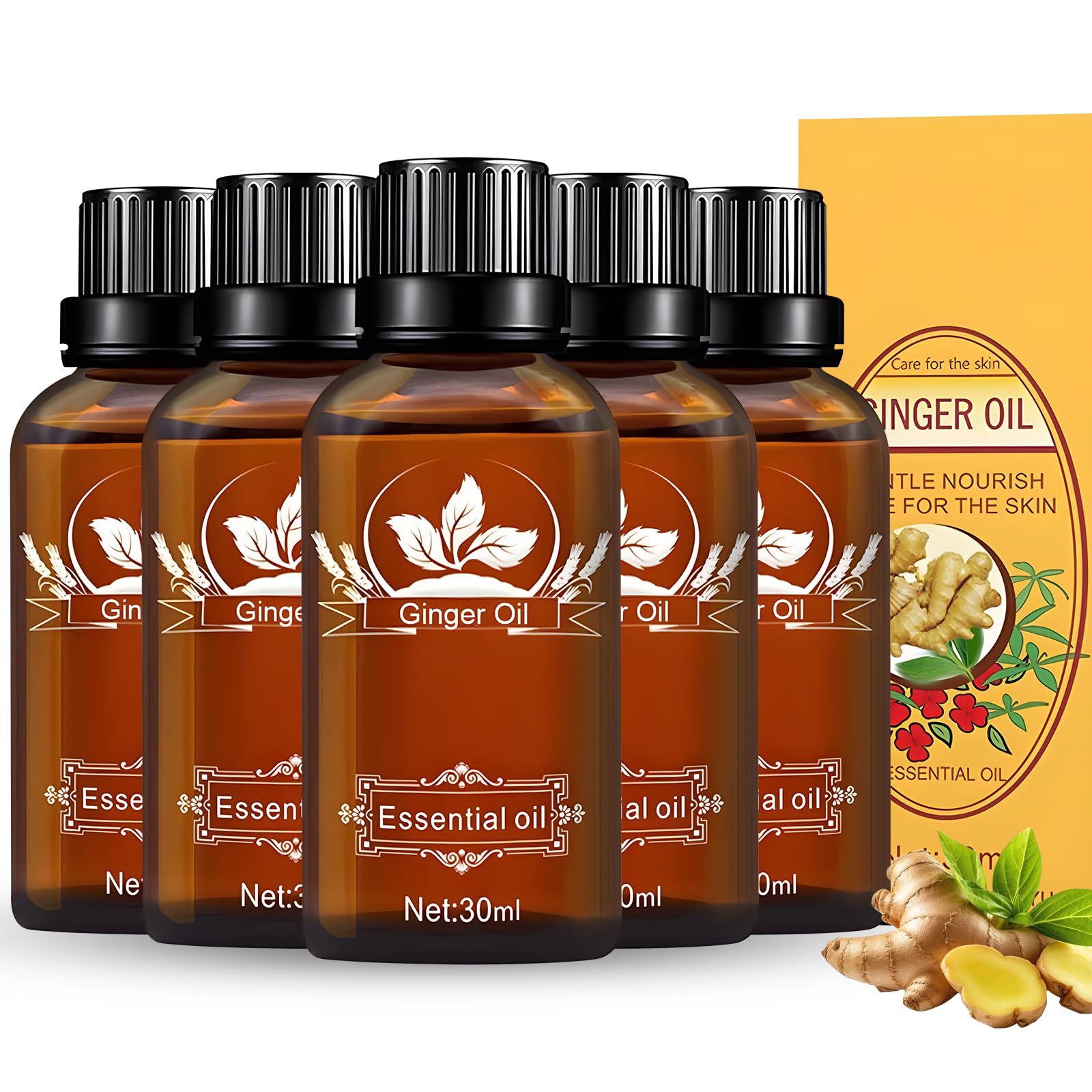 Amazon.com: 5 Pack Ginger Oil for Lymphatic Drainage, Ginger Massage ...