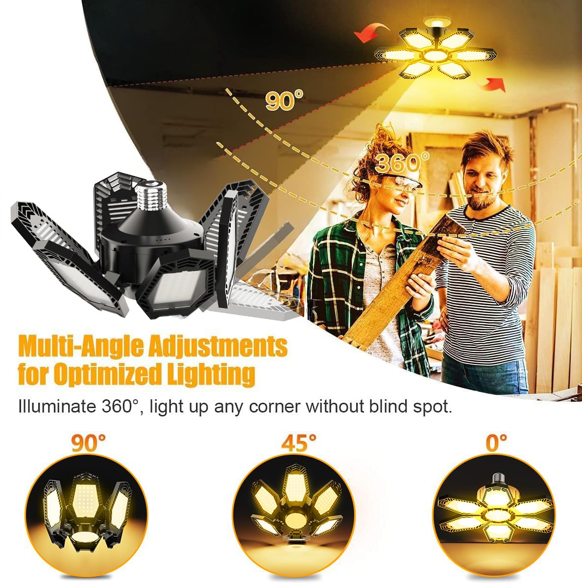 Snapklik.com : 3000K Bright Led Garage Lights 2 Pack 150W Deformable ...