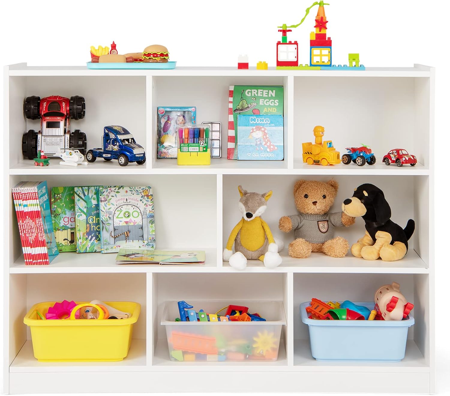 Amazon.com: KOTEK Toy Storage Organizer, 8 Cubby Kids Bookshelf, Wooden ...