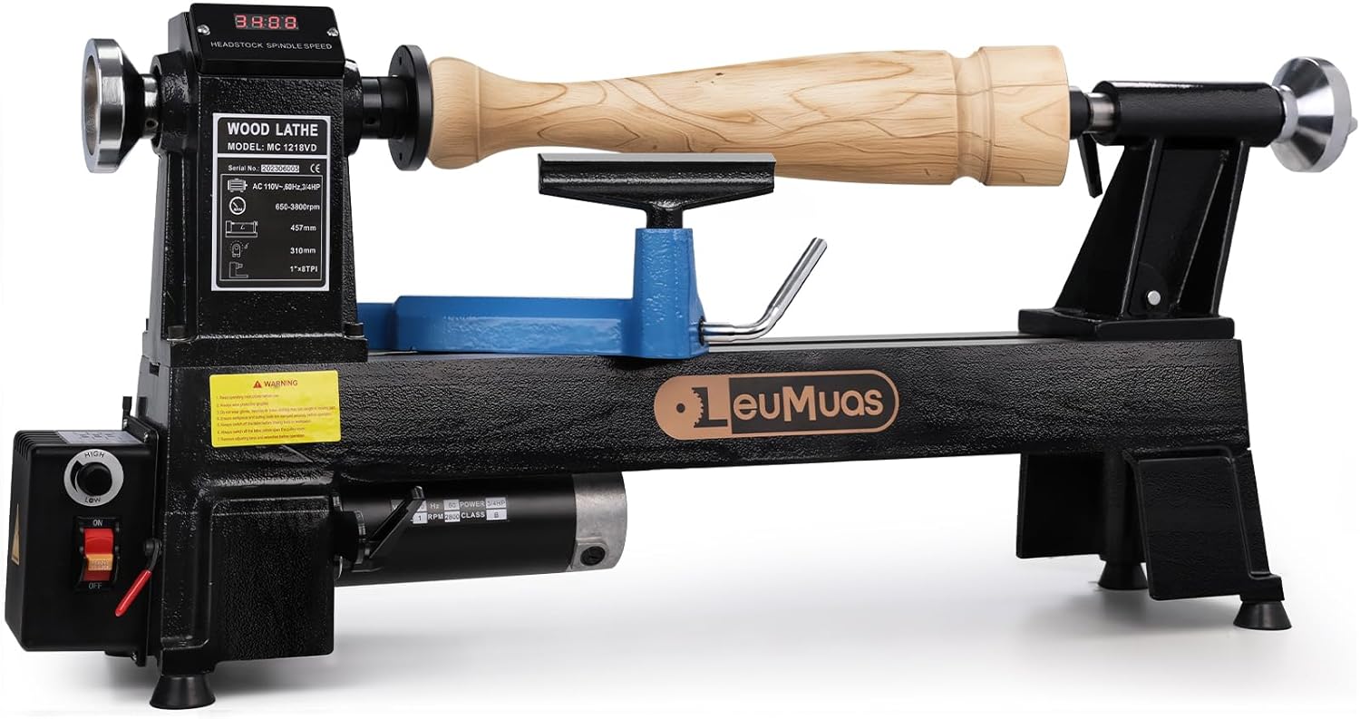 Amazon.com: 3/4HP 12"X18" Wood Lathe Machine, Infinitely Variable Speed ...