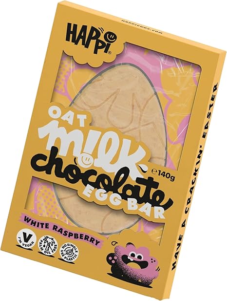 Happi 140g White & Raspberry Oat Milk Vegan Easter Egg Bars - Vegan ...