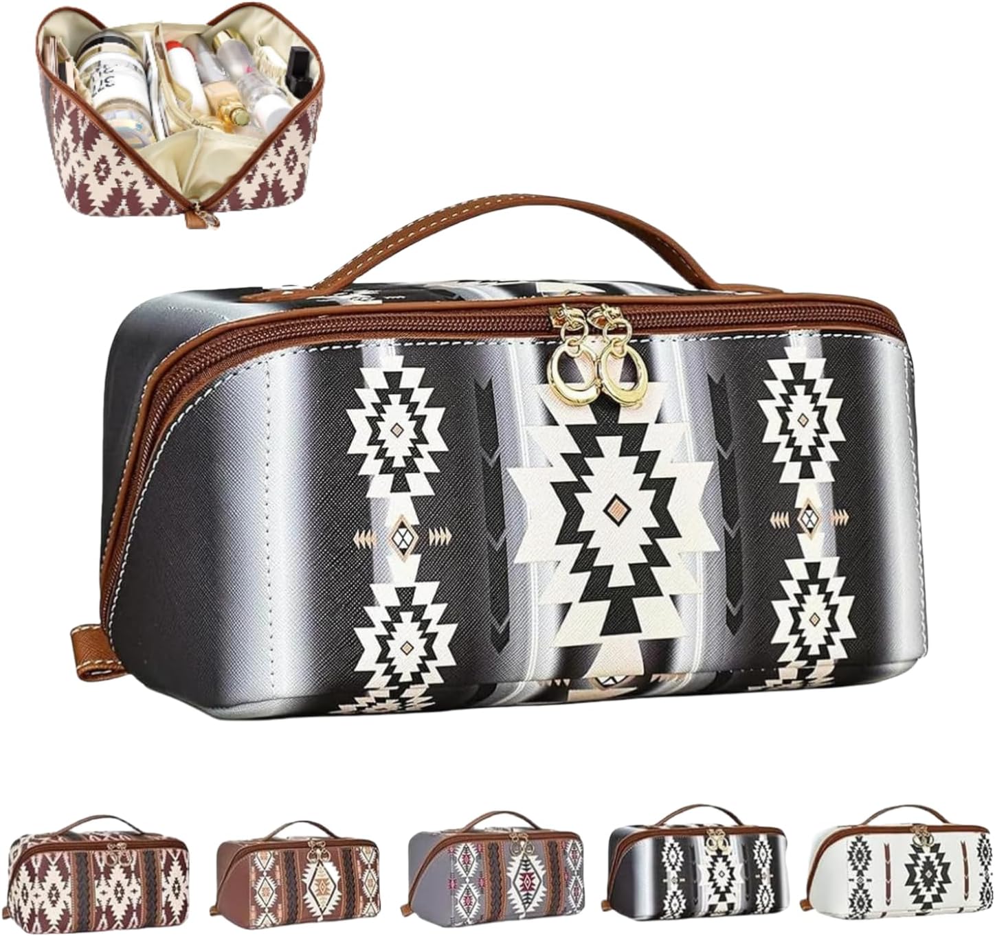 Amazon.com : Boho Western Style Makeup Bag, PU Casual Colorblock Makeup ...