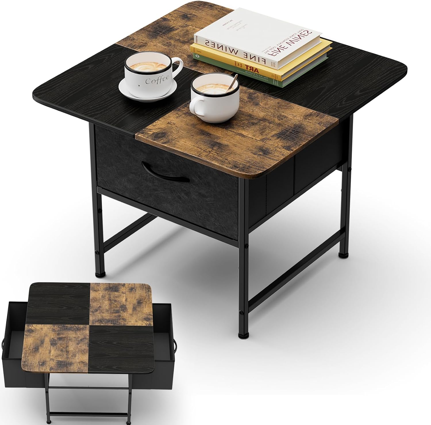 Amazon.com: ETELI Small Coffee Table with Storage Drawers 23.6" Square ...