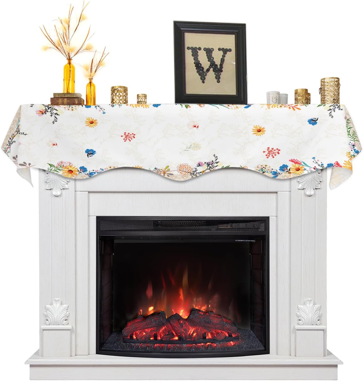 Amazon.com: Mantel Scarf for Fireplace, Fireplace Scarf Spring Flower ...