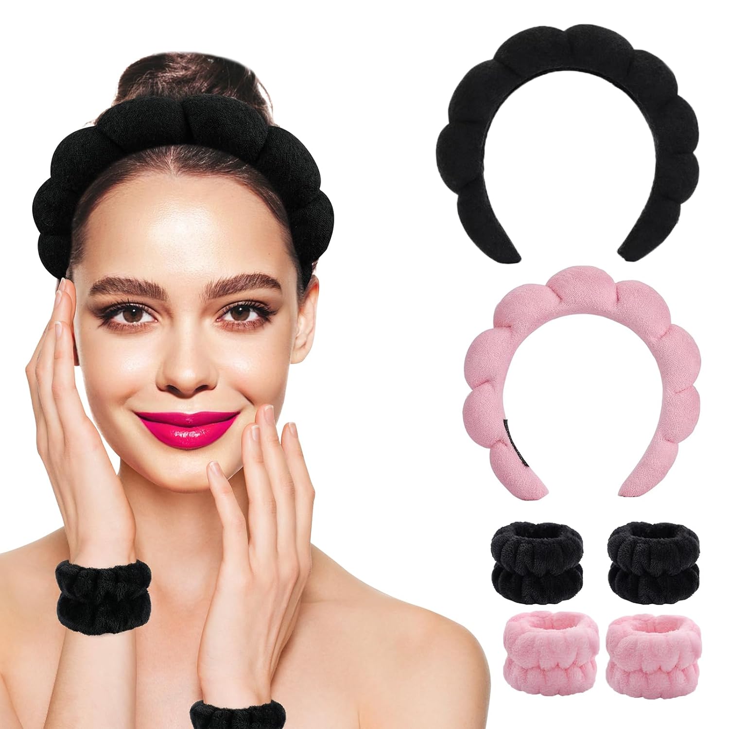 Amazon.com : YANGYICHEN Sponge Terry Cloth Makeup Headband, 6-pack ...