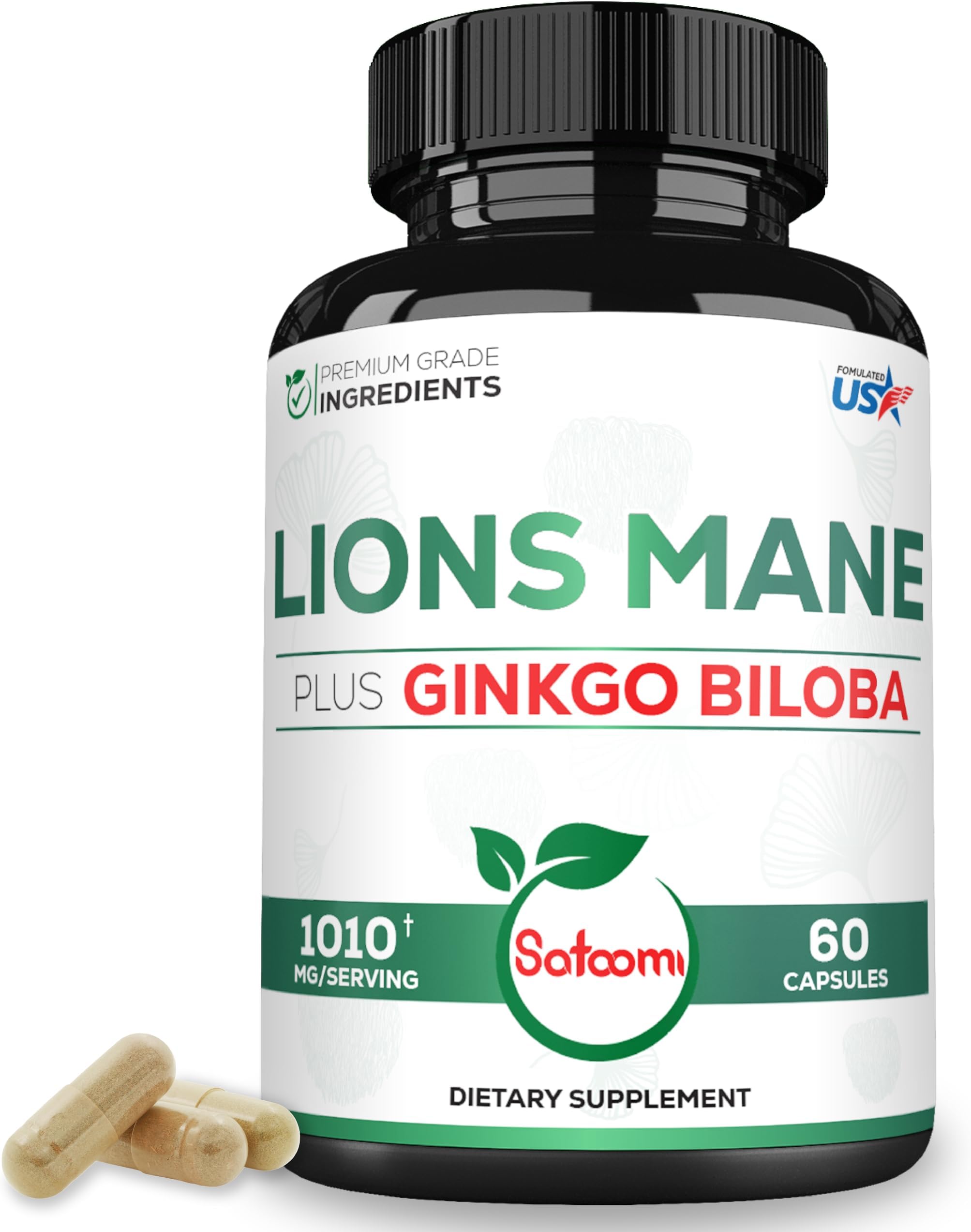 Amazon.com: Lions Mane Mushroom Capsules Plus Ginkgo Biloba Supplement ...