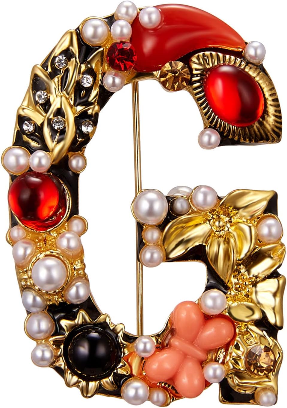 Amazon.com: Pin Backs Locking Crystal Pearl Initial Brooch Gold Plated ...