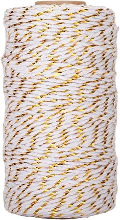 G2PLUS Christmas String - White Cotton Twine with Gold Glitter, 2MM ...
