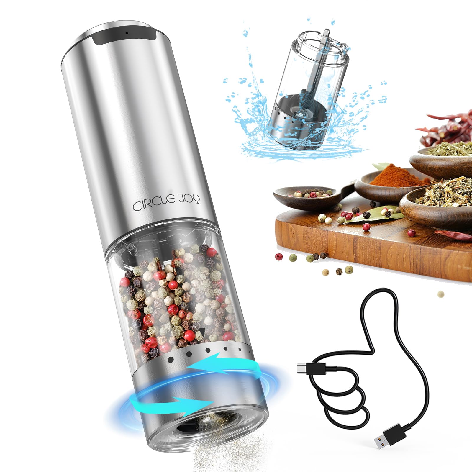 Amazon.com: CIRCLE JOY Electric Pepper Grinder Stainless Steel ...
