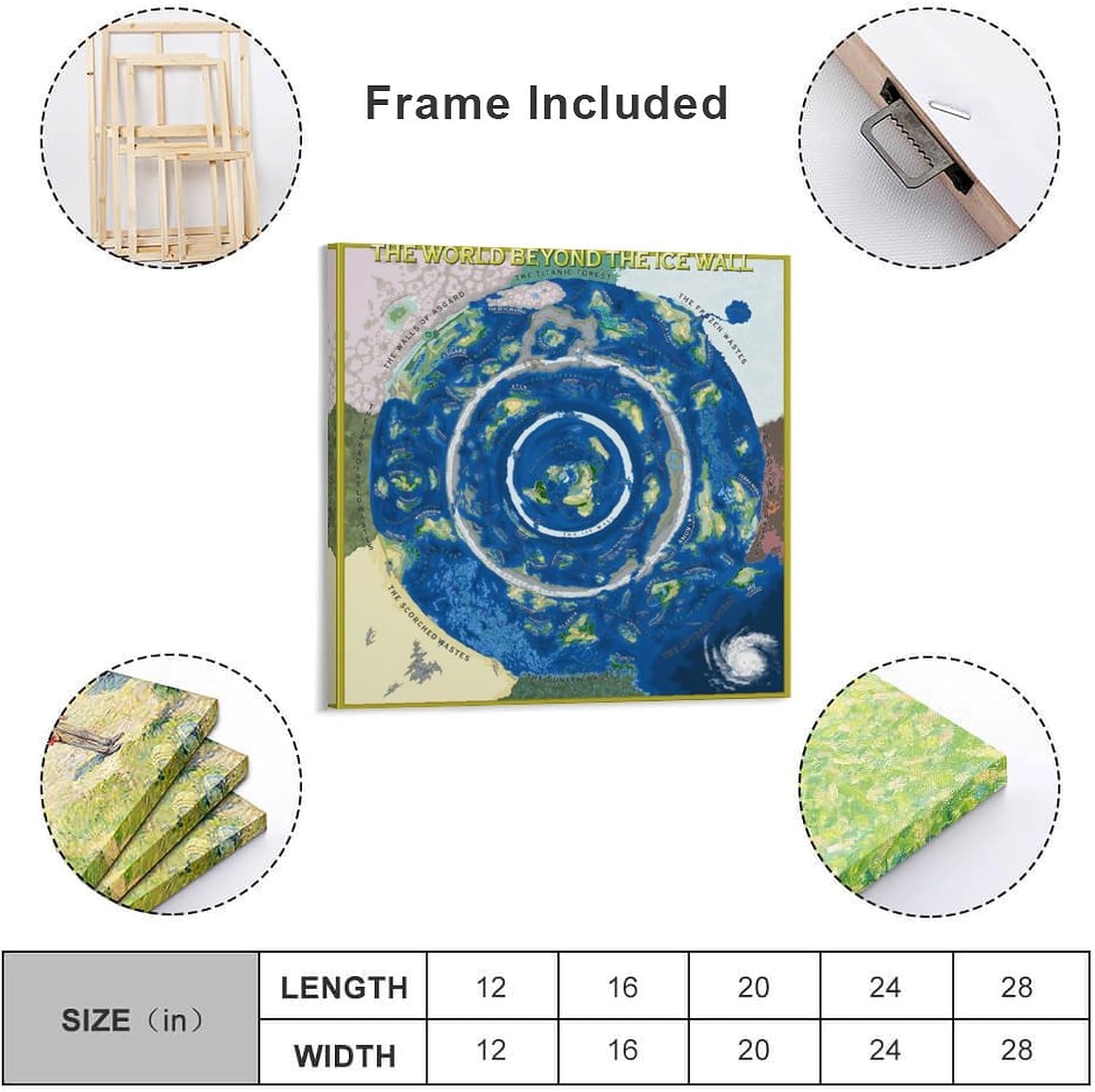 Flat Earth Map World Beyond The Ice Wall Canvas Barbados Ubuy
