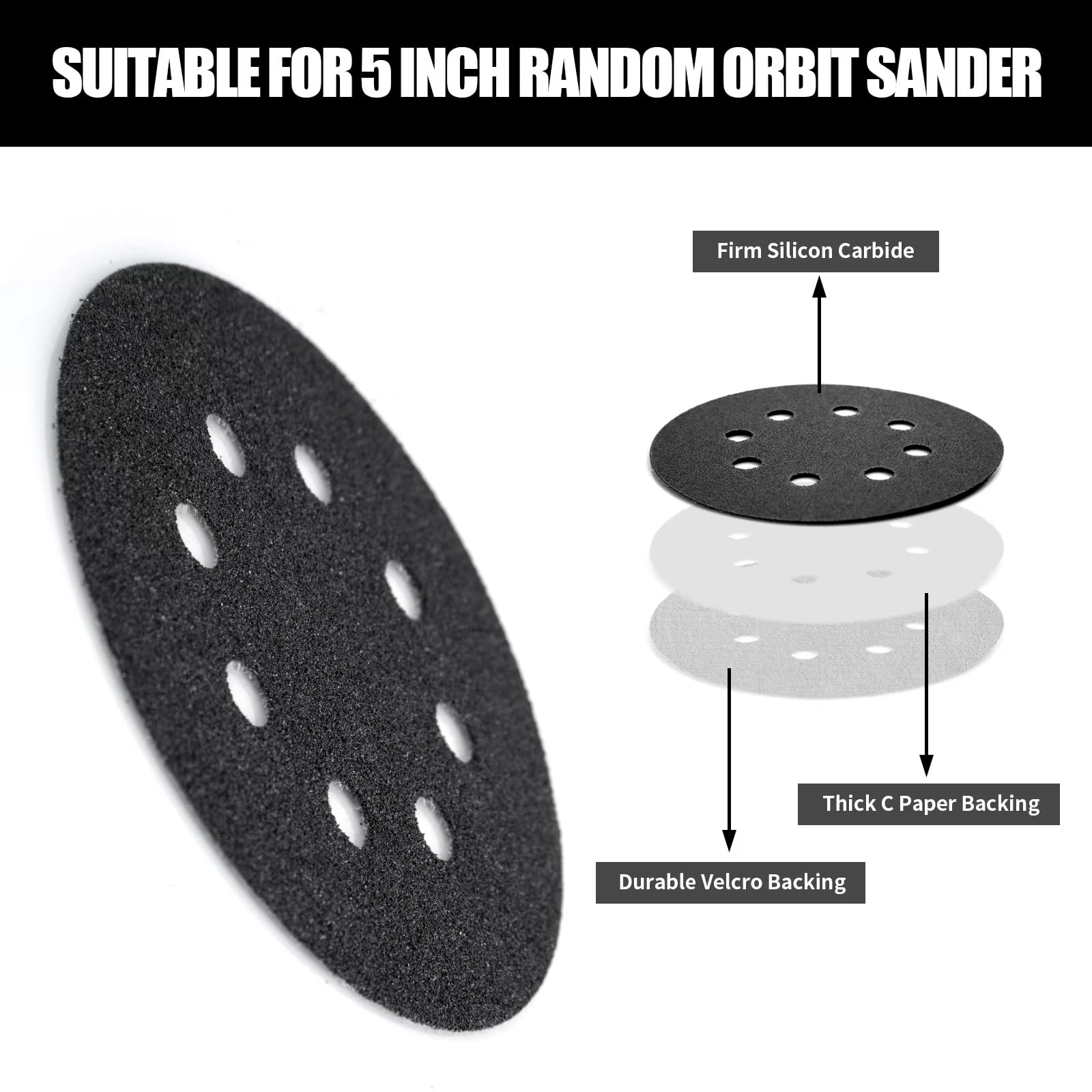 Snapklik.com : 100pcs 5 Inch Sanding Discs Wet Dry Hook & Loop 8 Holes ...