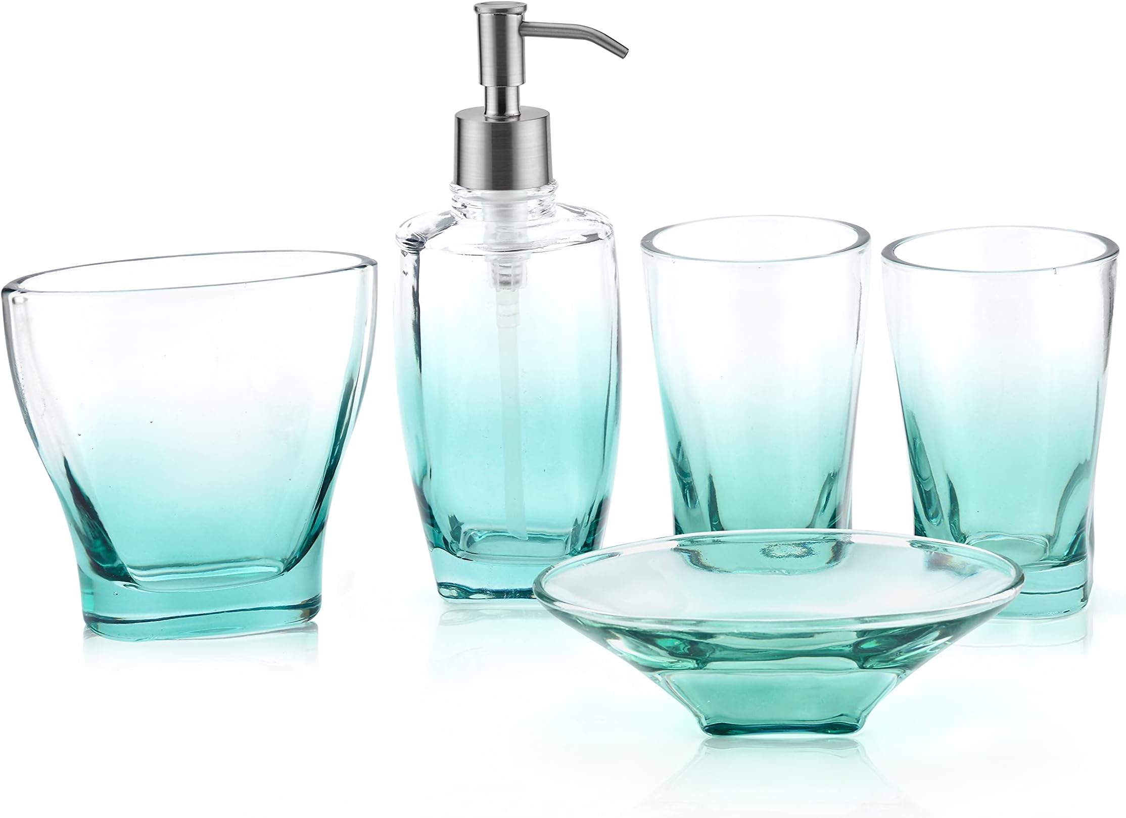 Teal Bathroom Accessories Set Glass, Rzoeox 5 Piece Bathroom Accessory ...