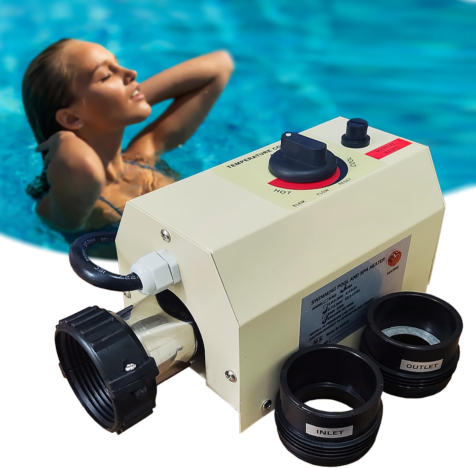 Amazon.com : higgerllent Pool Heater-3KW 220V Upgrade Thermostat Electric Swimming Pool Heater ...