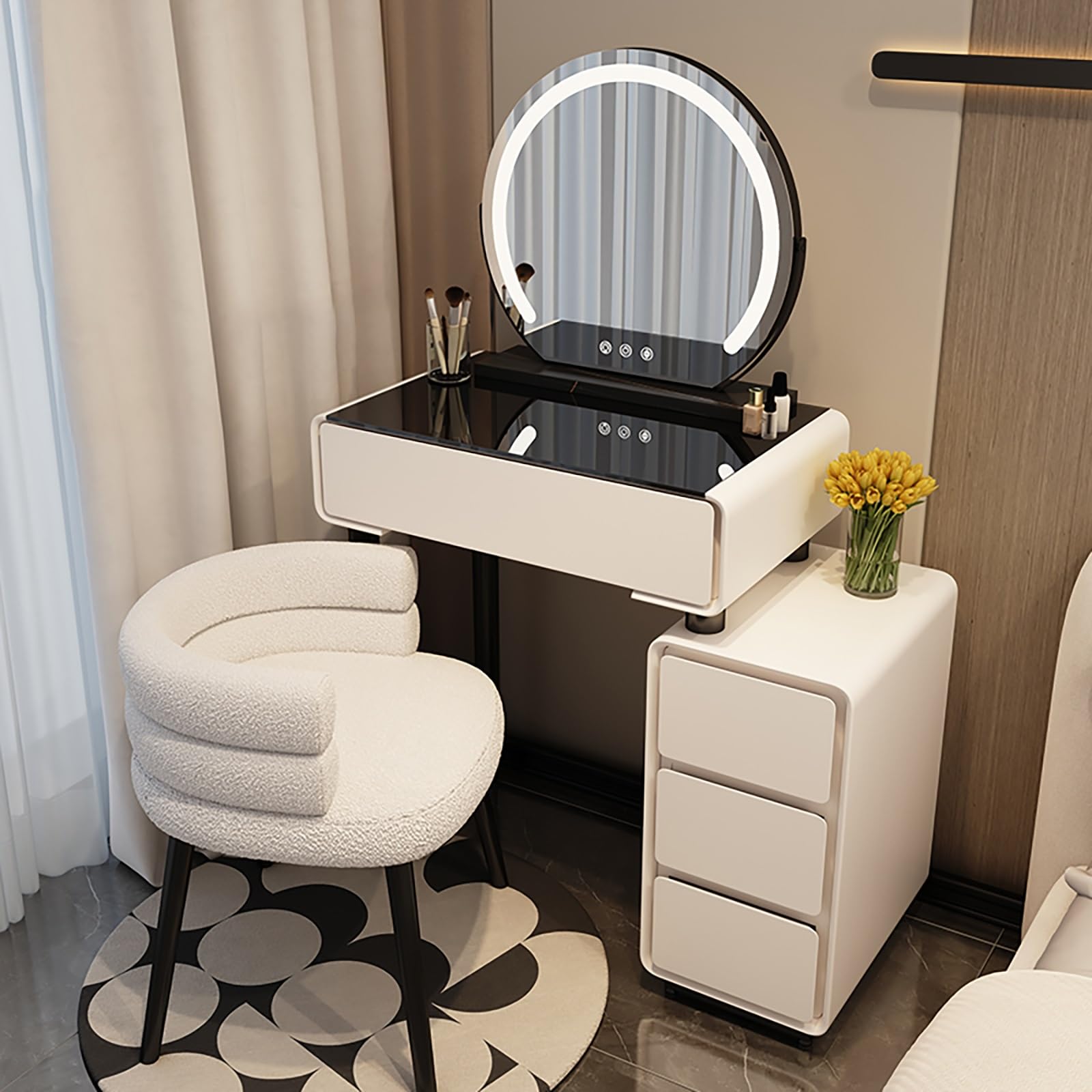 Amazon.com: Small vanity desk with mirror and lights, Wooden Makeup ...