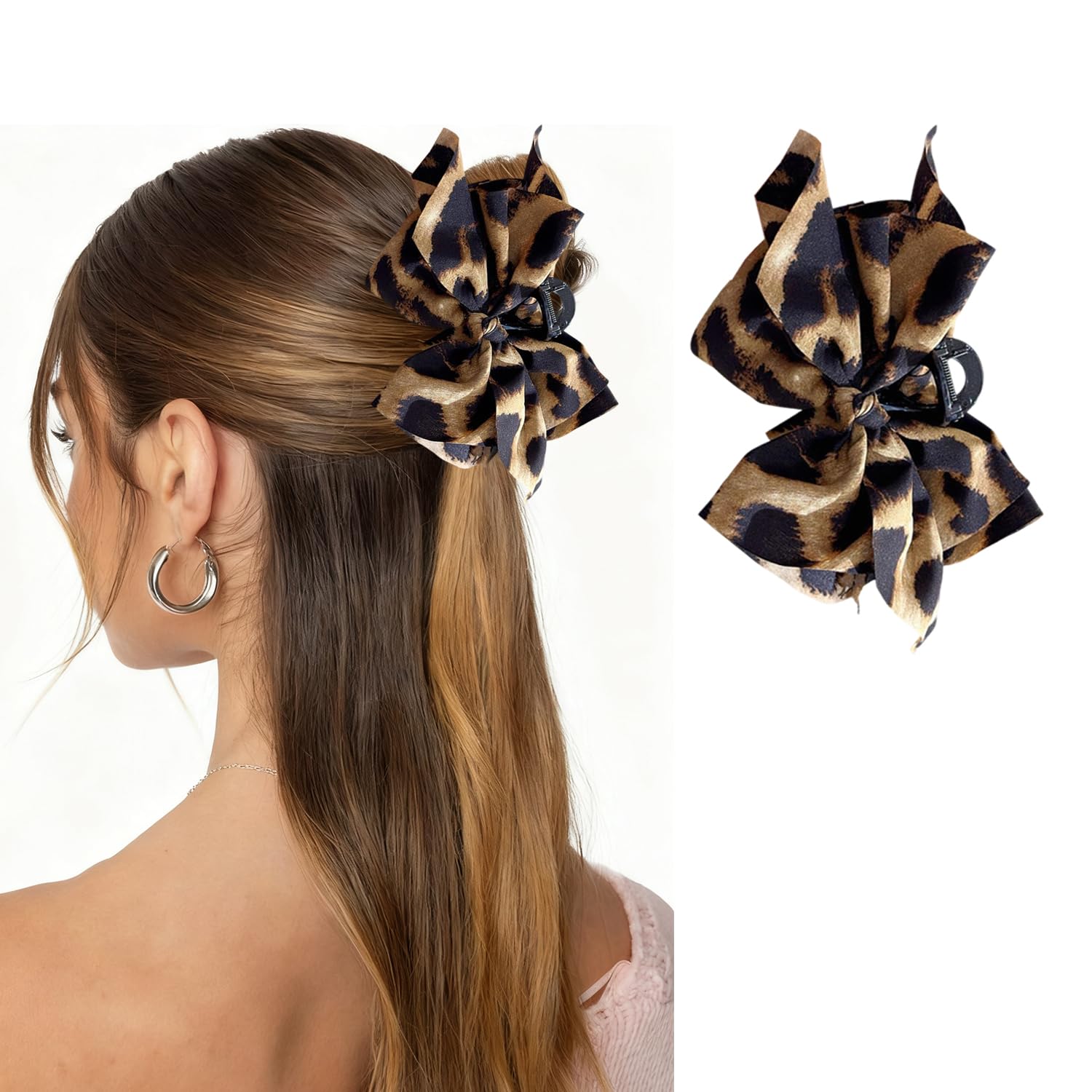 Amazon.com : Leopard Print Bow Hair Clips Big Bow Knot Hair Barrettes ...