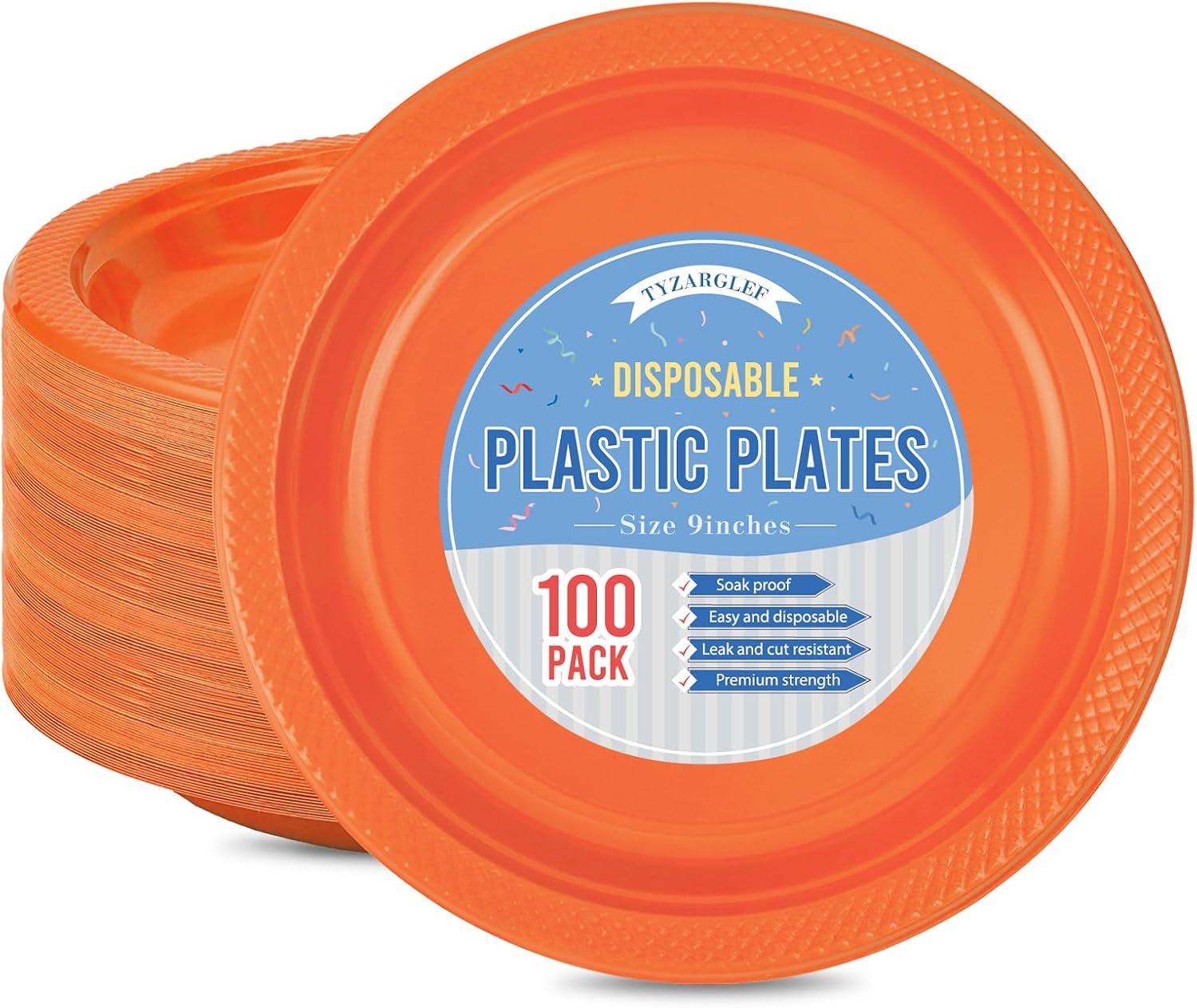 Amazon.com: Tyzarglef Plastic Plates 9 Inch, Orange Disposable Dinner ...