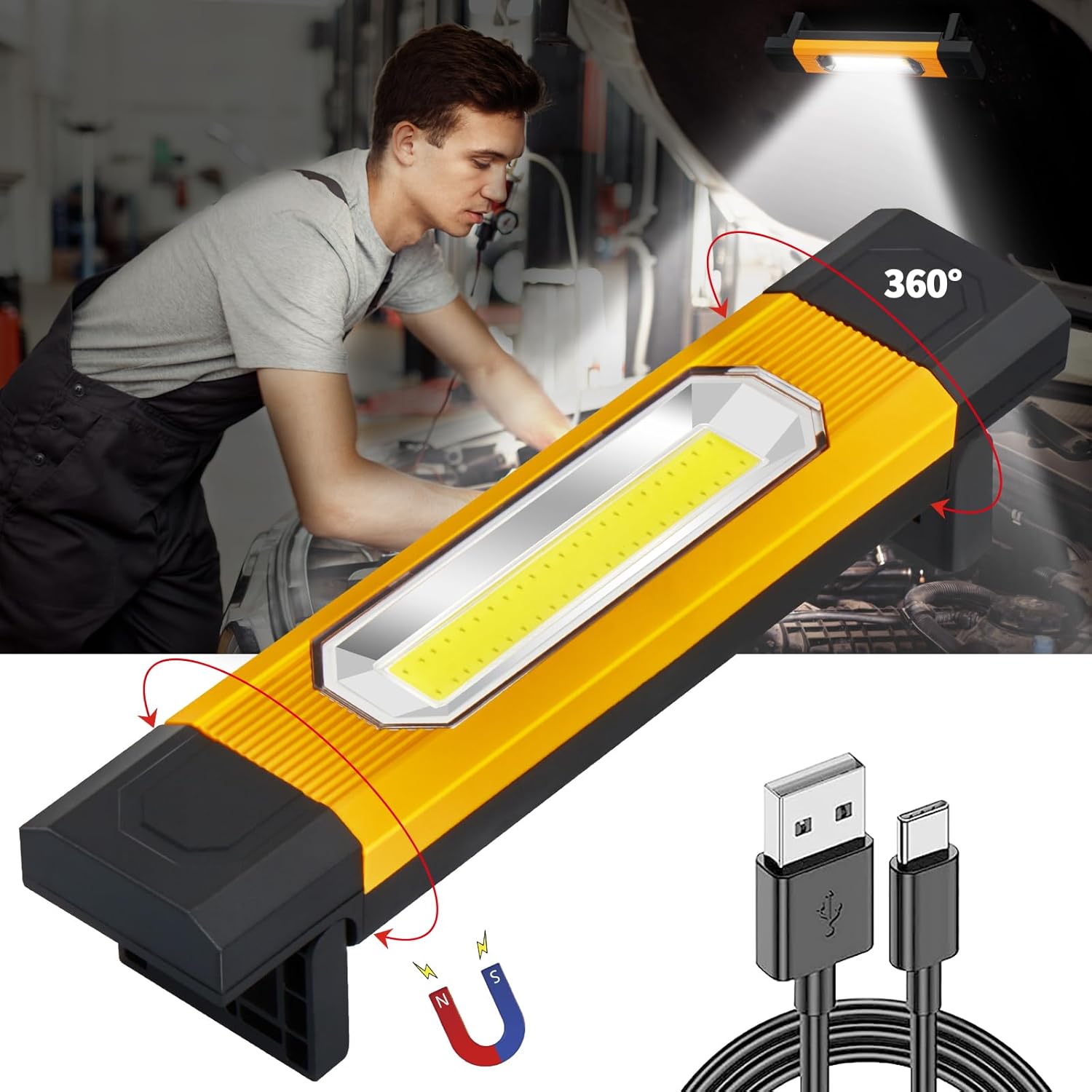 CLAKAP Rechargeable Underhood Work Light, 2800Lumens Magnetic Work ...