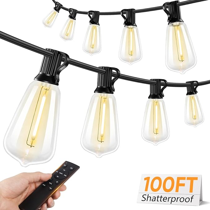 Amazon.com: Brightever LED Outdoor String Lights with Remote, 100FT ...