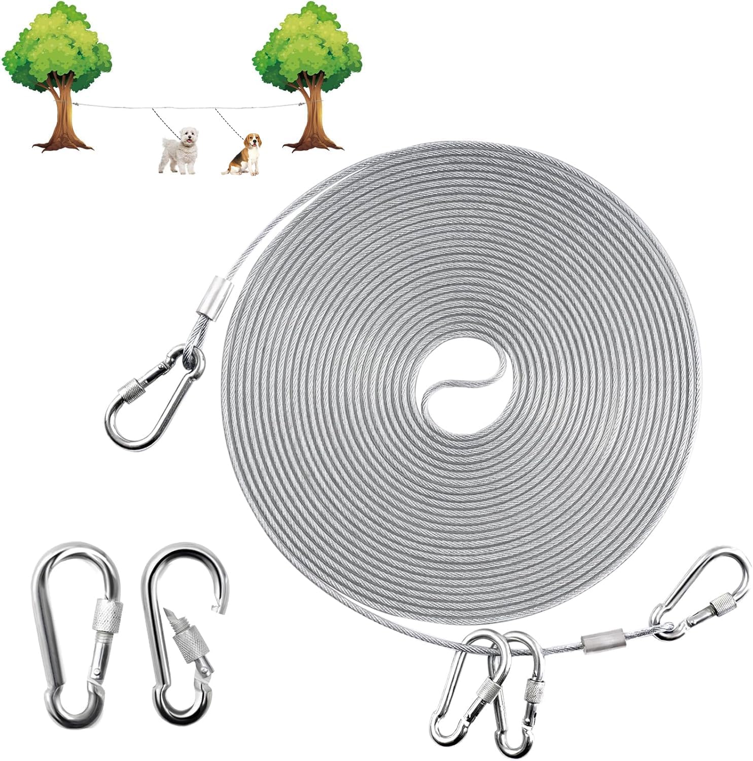 Amazon.com : 3-in-1 Dog Runner Line and Long Tie Out Cable 50 Feet ...