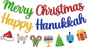 Amazon.com: Merry Christmas Happy Hanukkah Banner Merry Chrismukkah ...