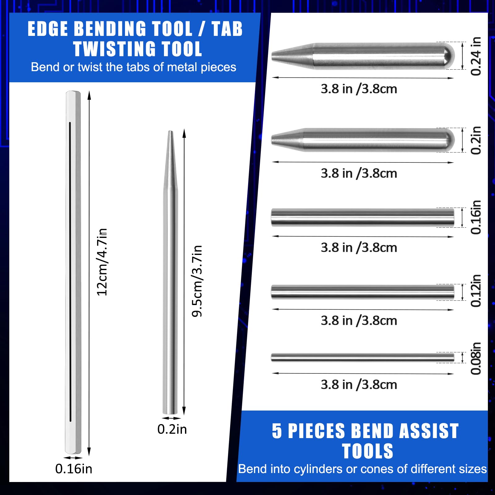 Snapklik.com : 7 Pieces Metal Puzzle Tool Set, DIY Metal Model Kit Tab Edge Cylinder Cone Shape ...