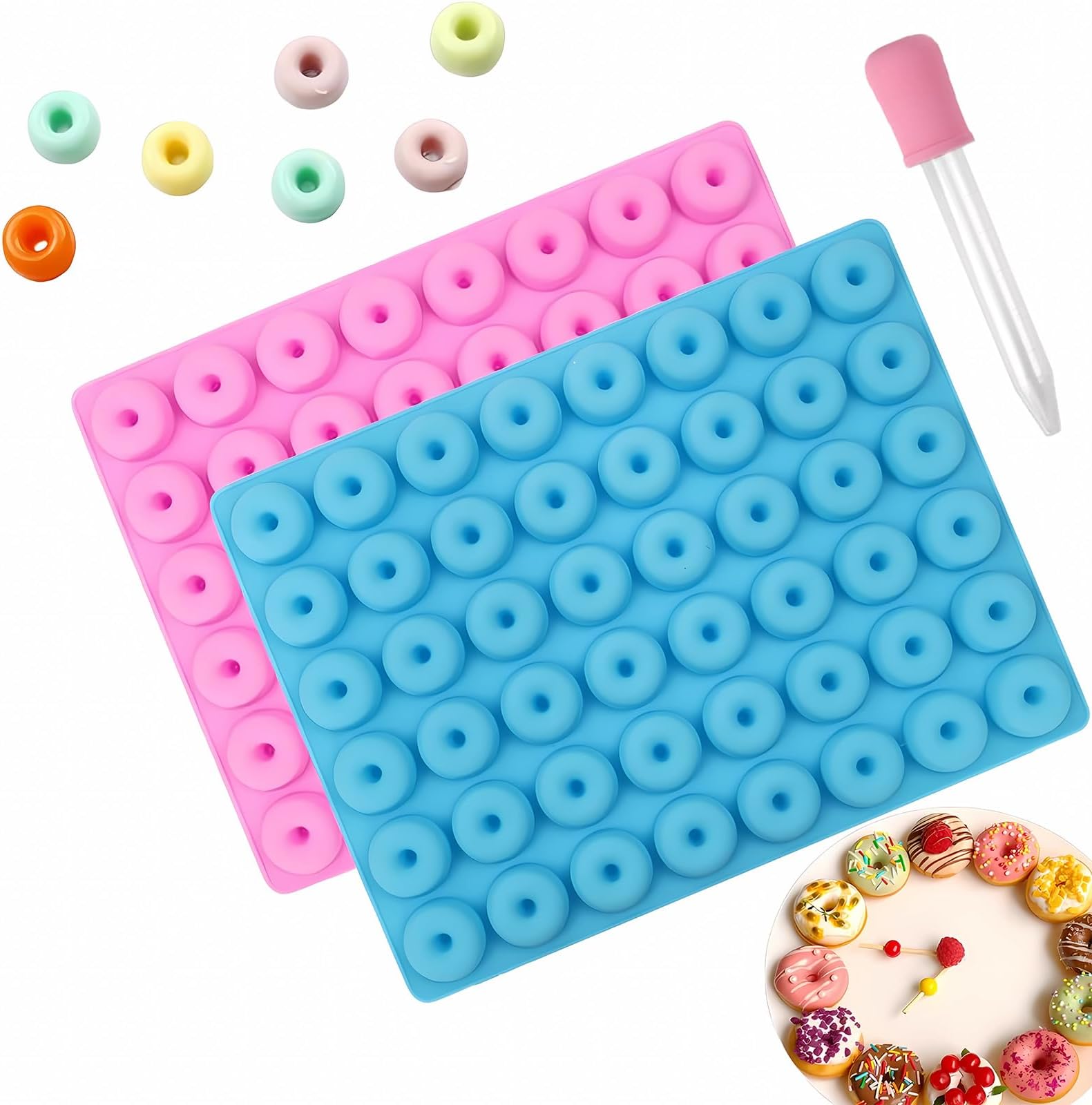 Amazon.com: 2 Pack Mini Silicone Donut Molds, 48 Cavity Mini Donut ...