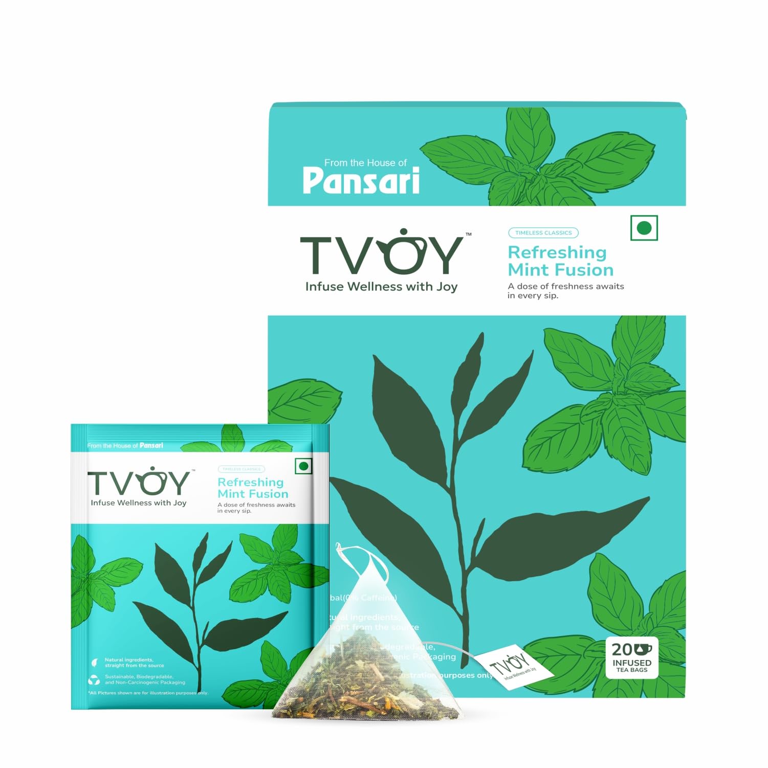 TVOY Moroccan Mint Green Tea | Organic Pyramid Tea Bags | 20 ...