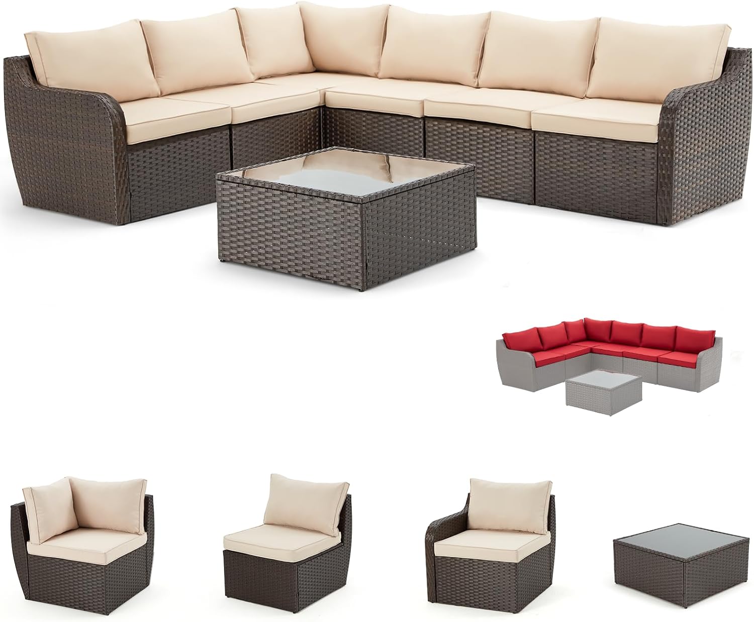 Amazon.com: HOMREST 7 Piece Patio Furniture Set Rattan Wicker Sectional ...