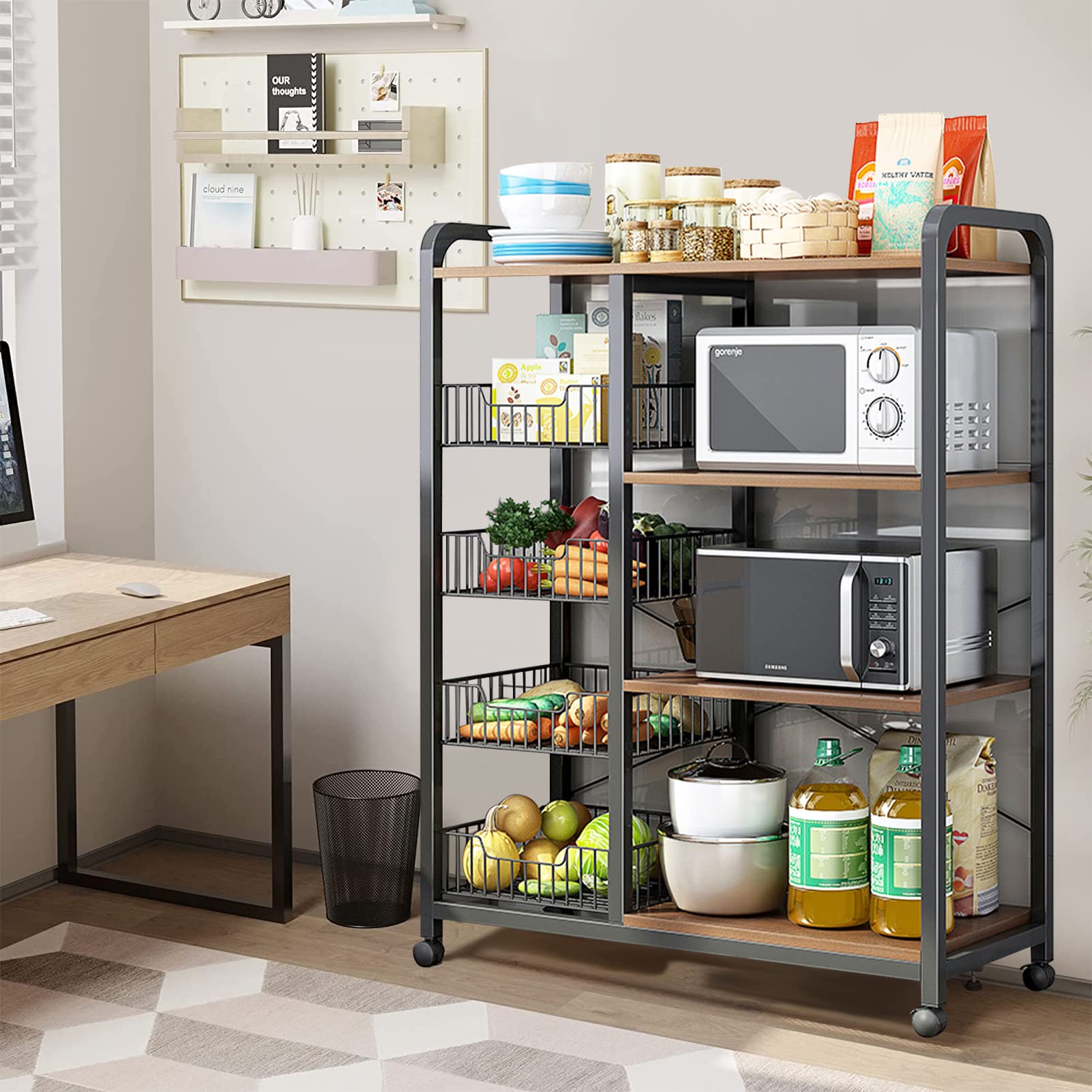 Buy 5 Layer Shelf Storage Shelving Unit With Wheels, Storage Microwave ...