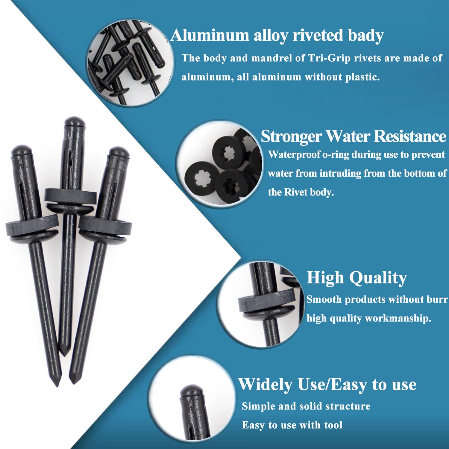 Corrosion Resistant Rivets 3/16'' Long Grip Tri-Grip Kayak Rivets Tri ...