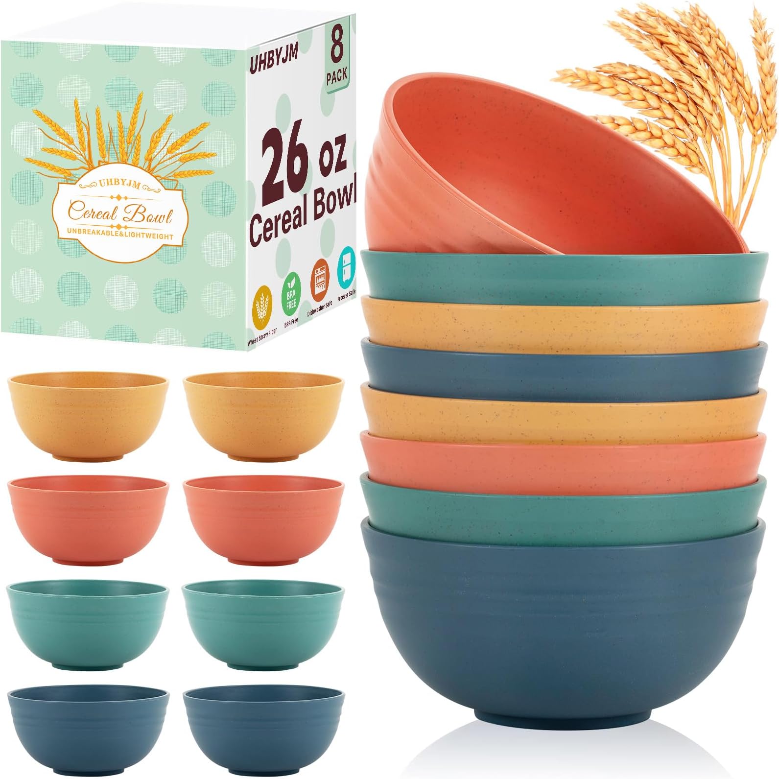 Amazon.com: 8PCS Cereal Bowl, Ohola Unbreakable Wheat Straw Cereal ...